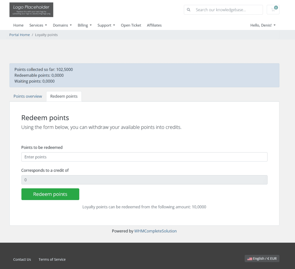 Loyality Points Module for WHMCS | Plambee.de Webhosting